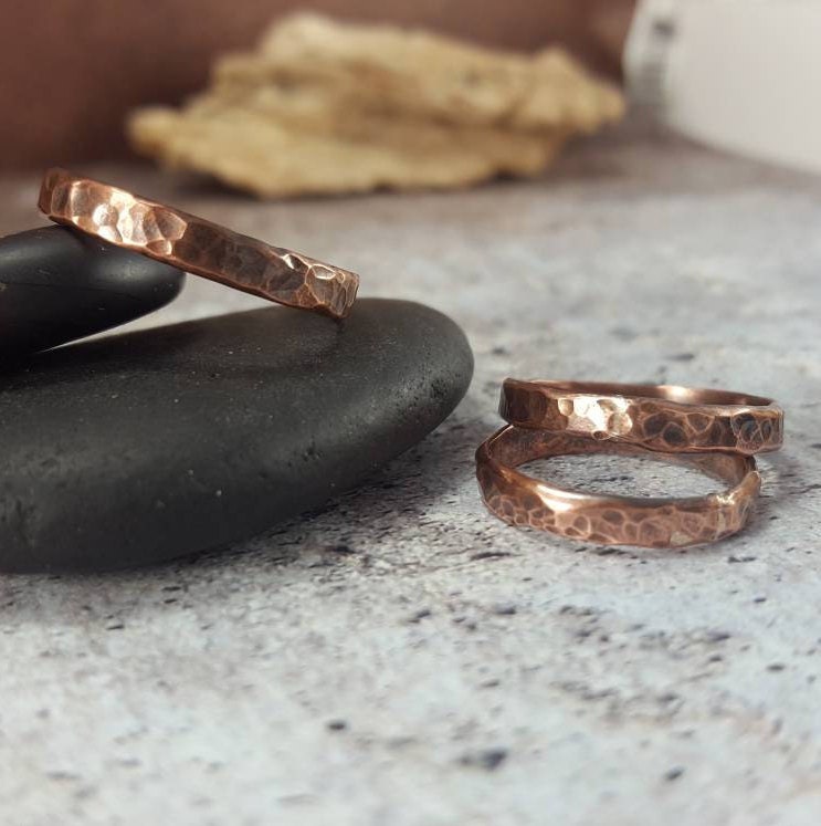 Hand Forged Rustic Copper Ring, Hammered Band, 7th Anniversary Gift - Etsy