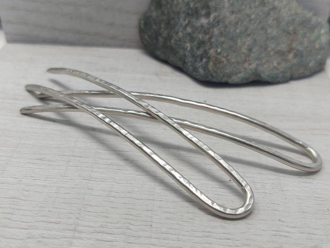 Set of Two Silver Metal Hair Pins, Hammered German Silver French Hair ...