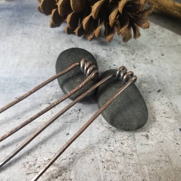 Metal French Hair Pins Set of 2 Copper Springs Bun Pins | Etsy