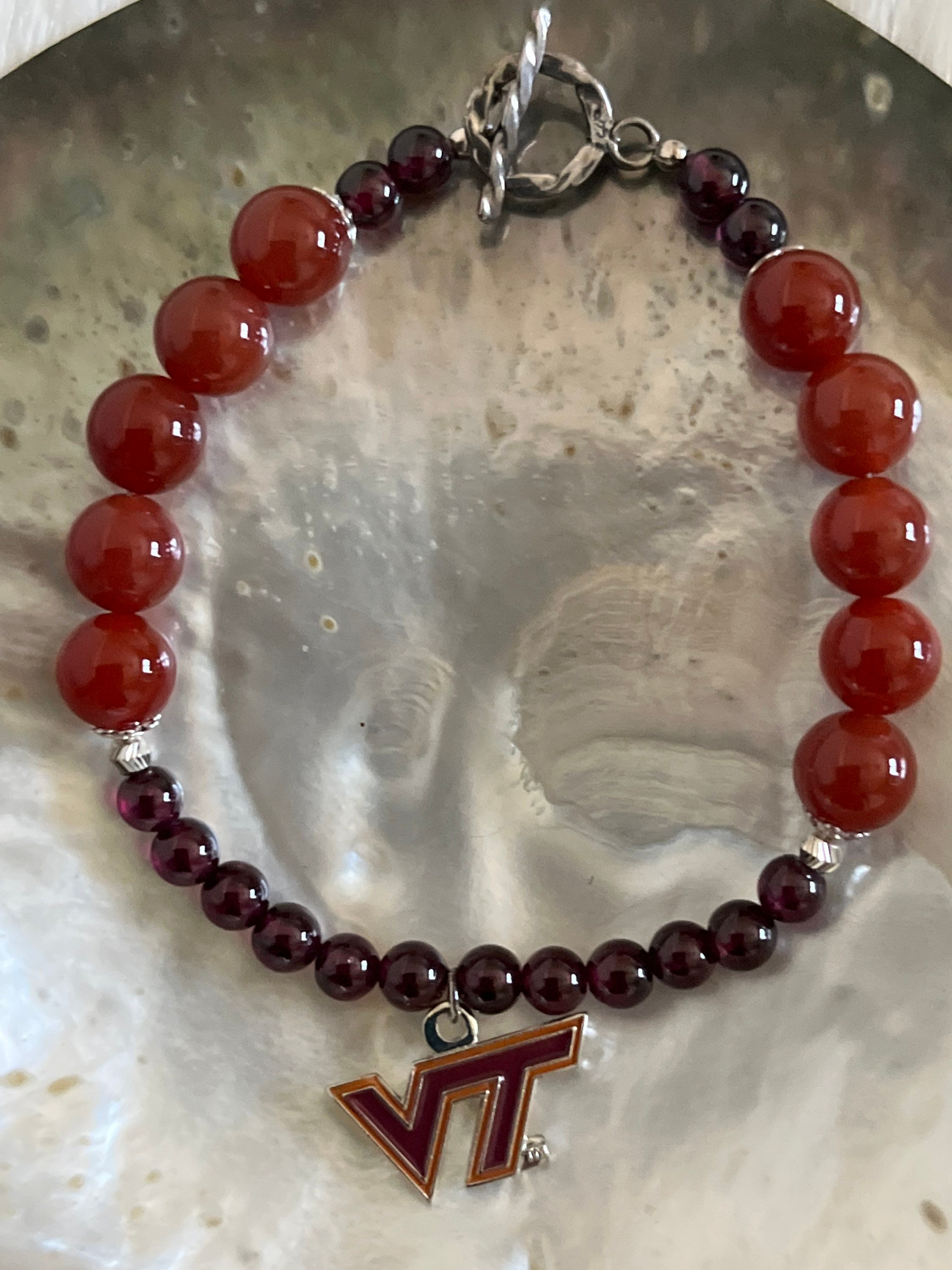 Virginia Tech Hokie Natural Carnelian and Garnet Sterling Silver Spirit ...