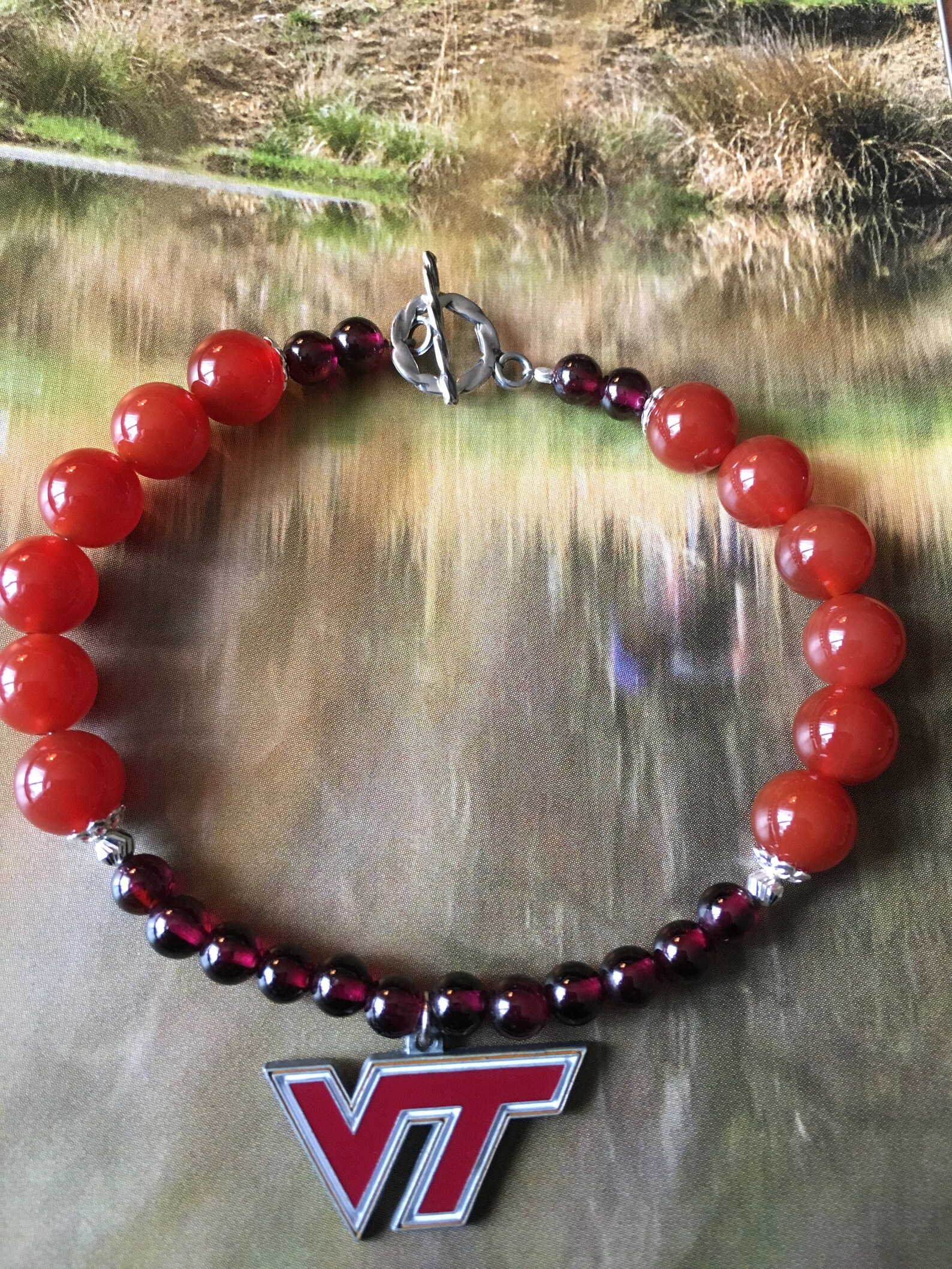 Virginia Tech Hokie Natural Carnelian and Garnet Sterling Silver Spirit ...