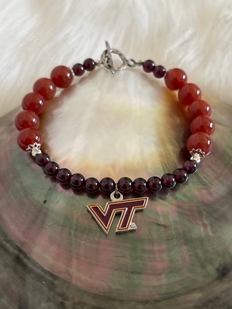 Virginia Tech Hokie Natural Carnelian and Garnet Sterling Silver Spirit ...