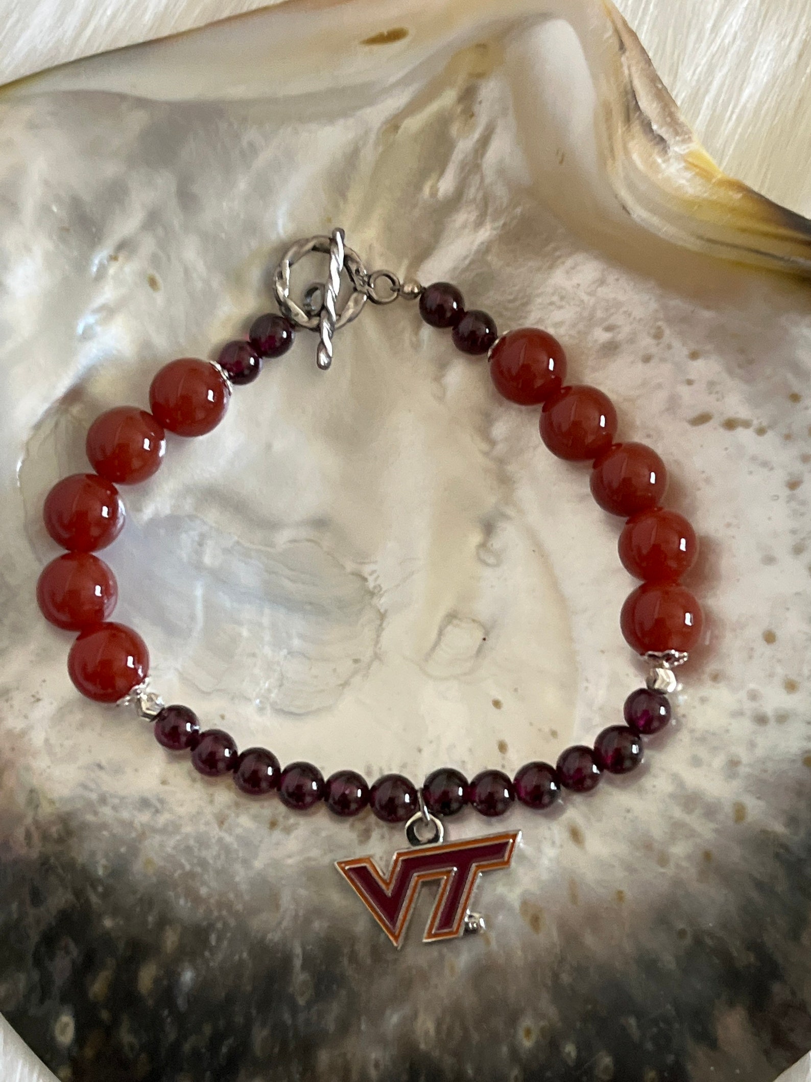 Virginia Tech Hokie Natural Carnelian and Garnet Sterling Silver Spirit ...