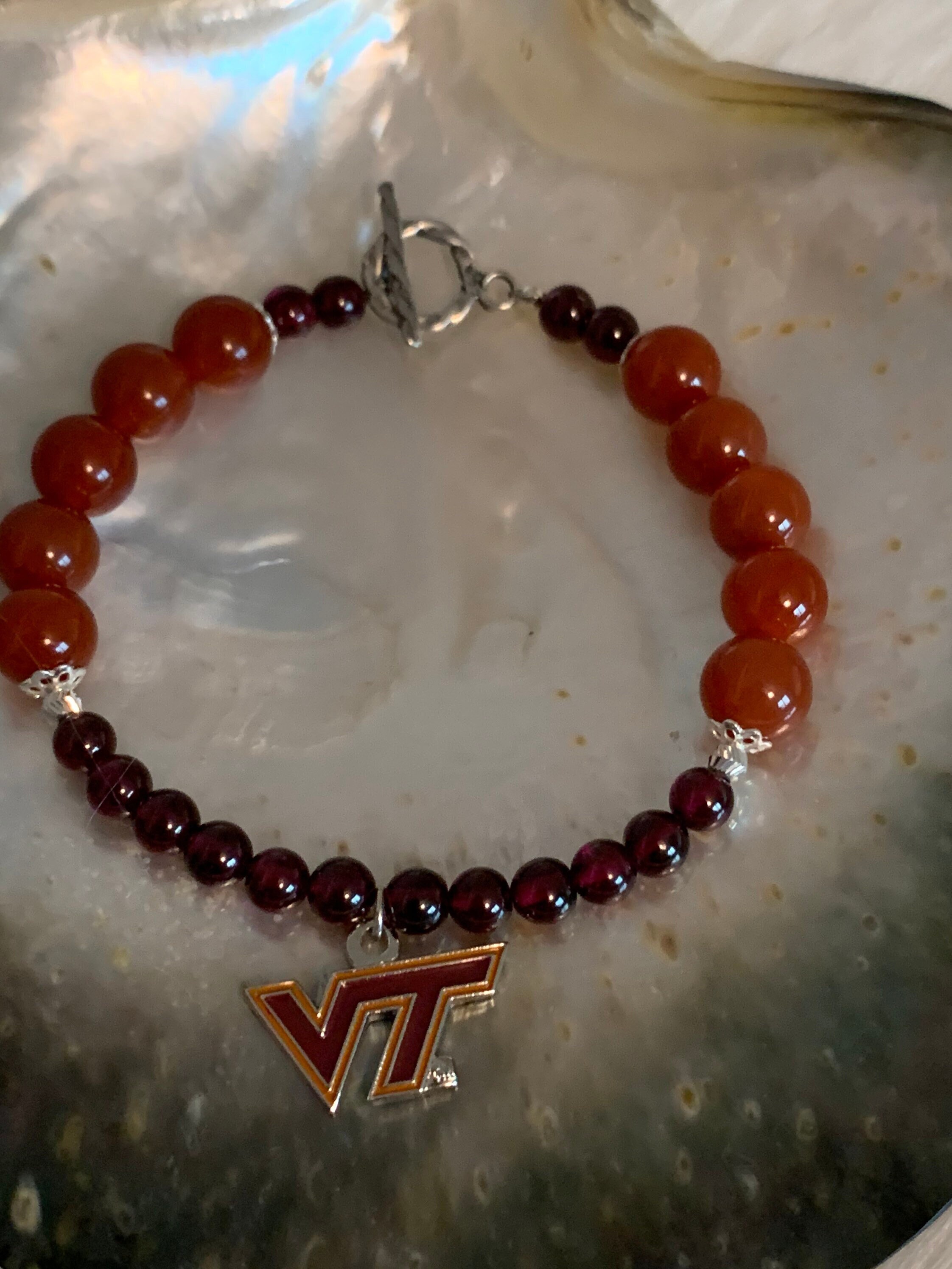 Virginia Tech Hokie Natural Carnelian and Garnet Sterling Silver Spirit ...