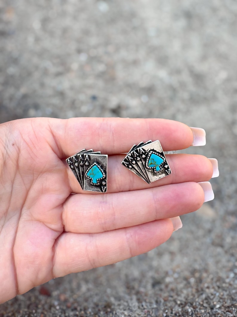 Western Ace Card Turquoise Earring Set - Etsy