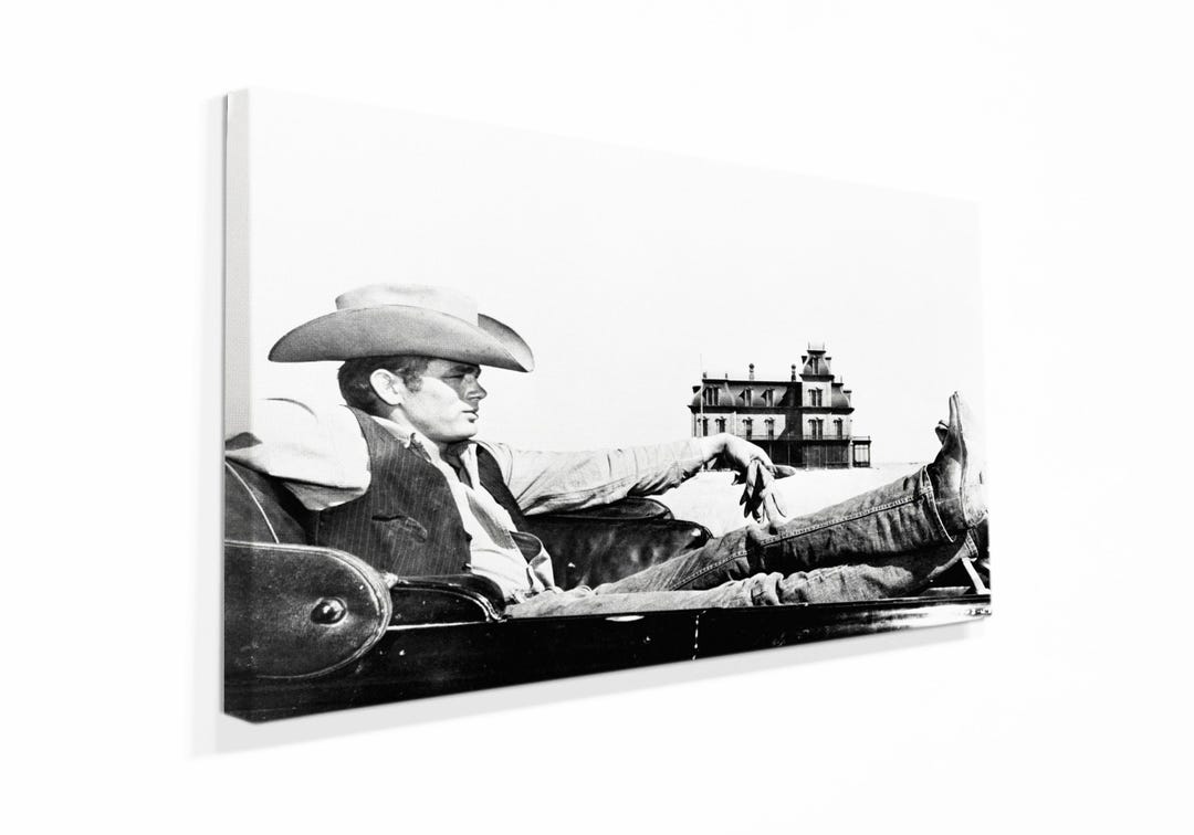 James Dean Art Canvas - James Dean Cow Boy B&W Canvas Poster Wall Art ...