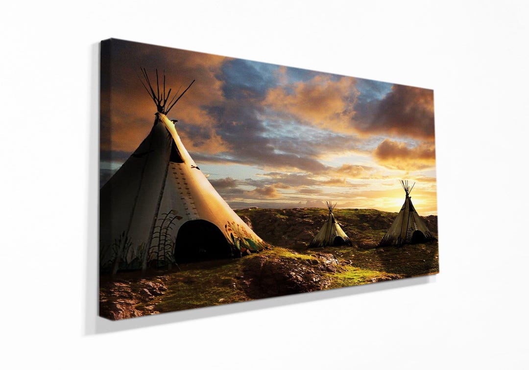 Teepee Canvas - Native American Teepee Poster Wall Art Canvas Framed ...