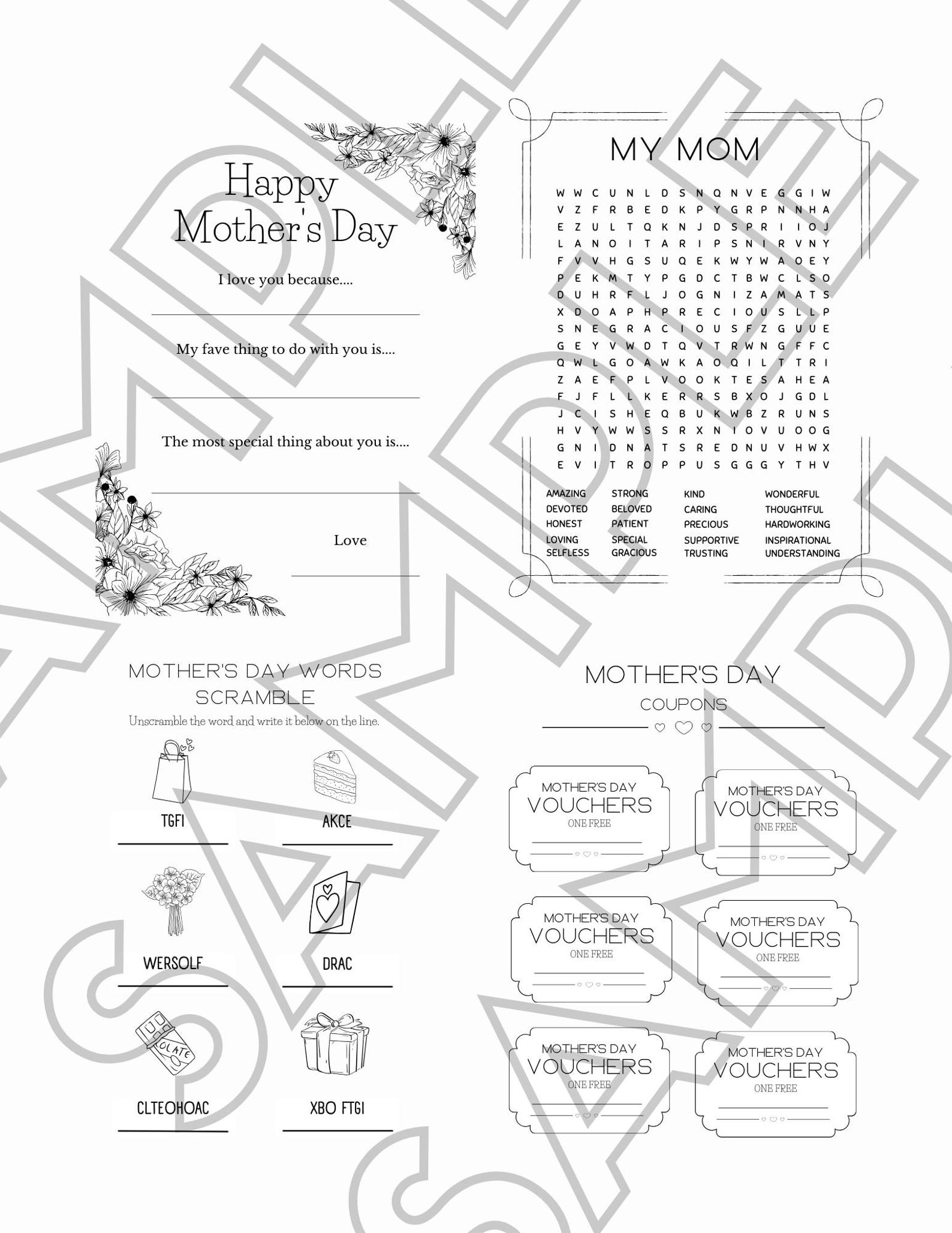 Mother's Day Coloring and Activity Pages - Etsy