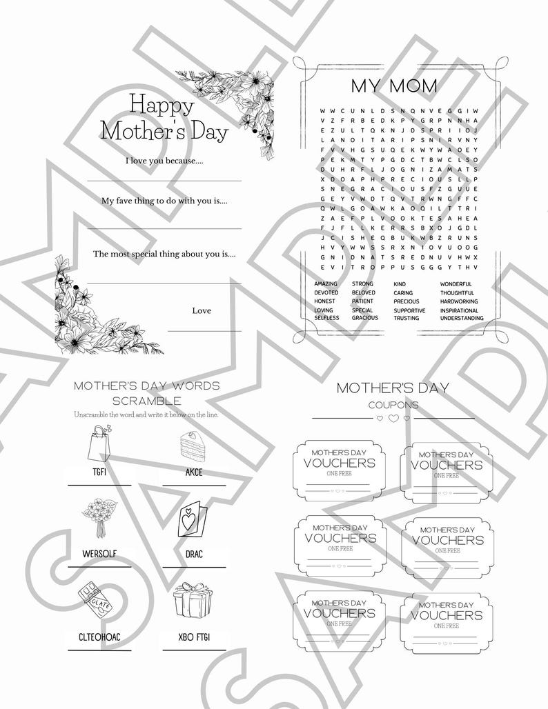 Mother's Day Coloring and Activity Pages - Etsy