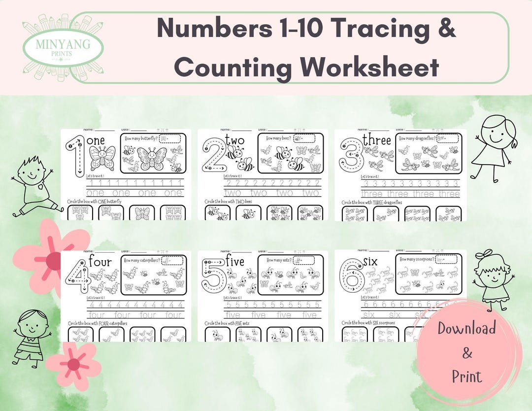 Numbers 1-10 Tracing & Counting Worksheet | Preschool Math Printable ...