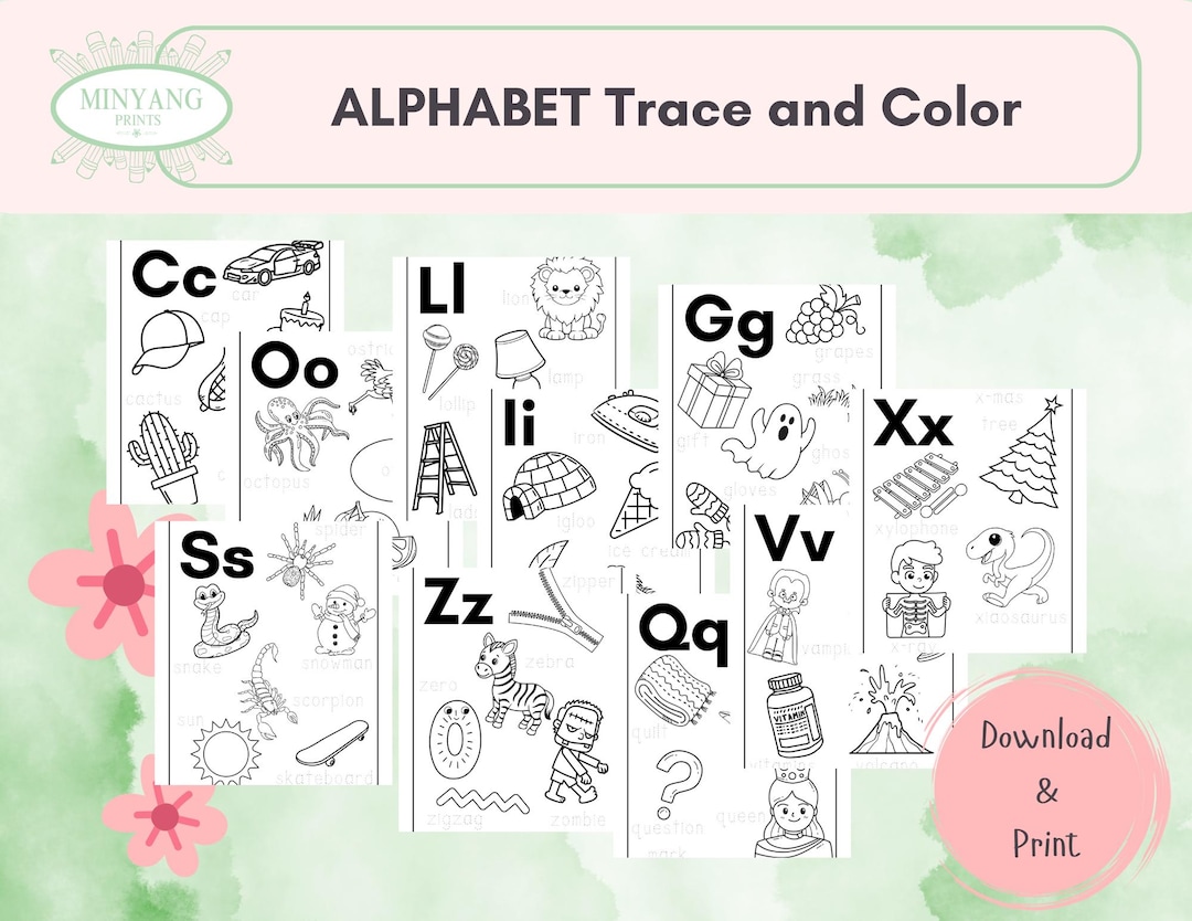Printable ABC Tracing & Coloring Book Pages, Kindergarten Preschool ...