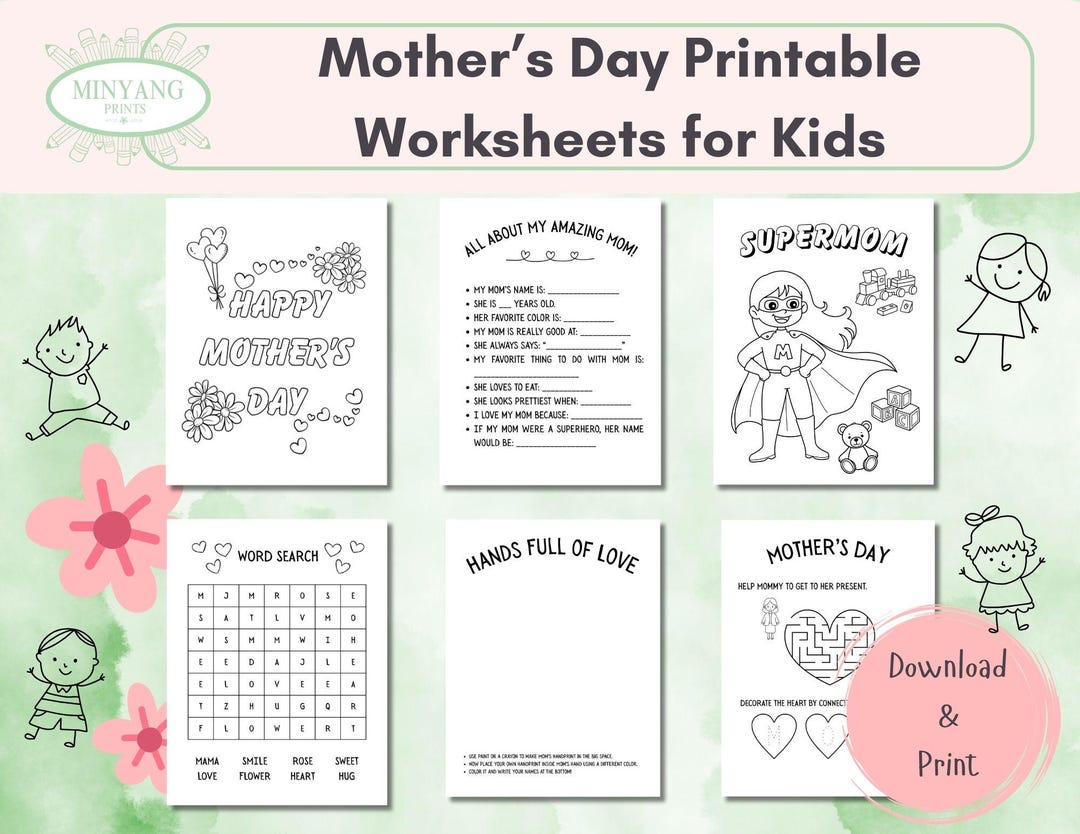 Mother's Day Printable Activity Pack for Kids Coloring Pages, Handprint ...