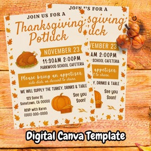 Thanksgiving Potluck Flyer Template, Autumn School Church Dinner Canva ...