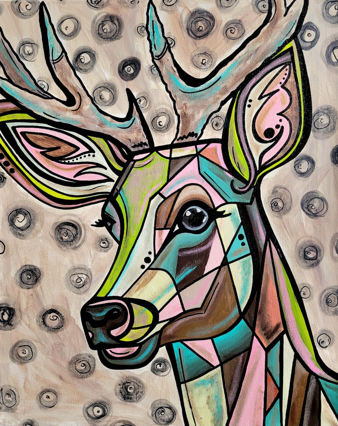 8x10" Deer Buck Painting Print Reproduction Cubism Abstract - Etsy