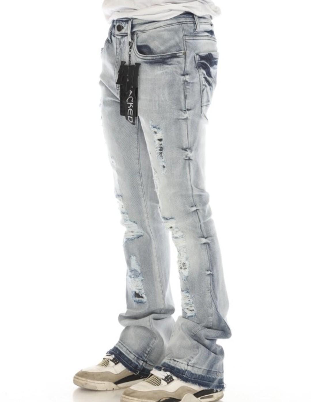 Distressed Light Blue Stacked Flare Jeans - Etsy