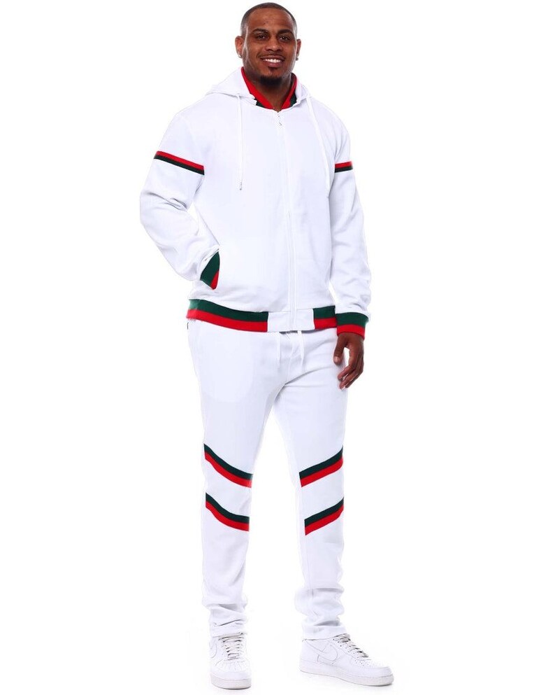 Premium GG Men's White Jogging Set Jackets and Pants Red and Green ...