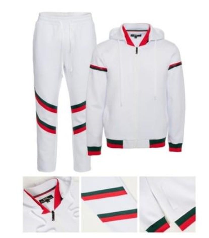 Premium GG Men's White Jogging Set Jackets and Pants Red and Green ...