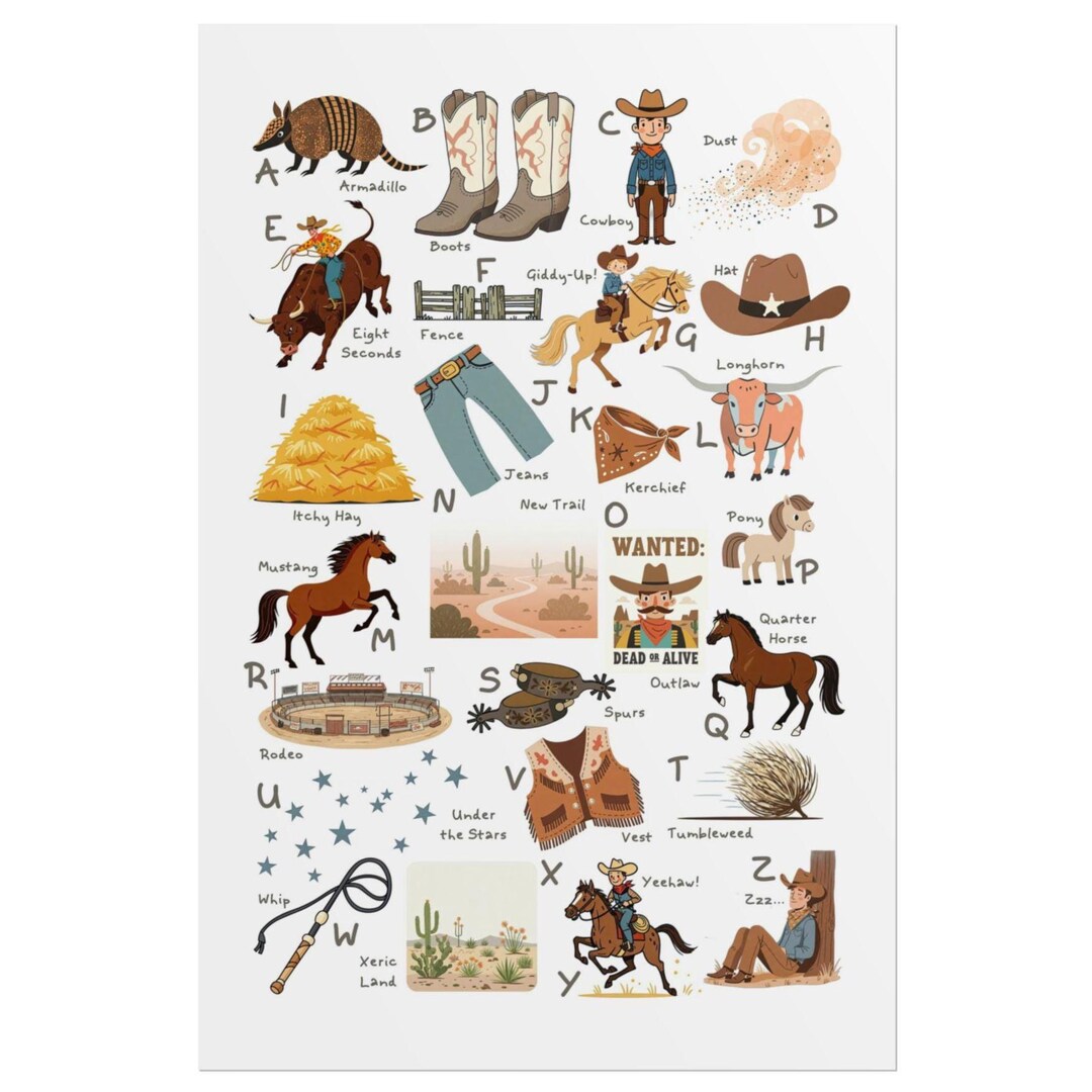 Cowboy Alphabet Print, Baby Boy Western ABC Print, Nursery Wall Art ...