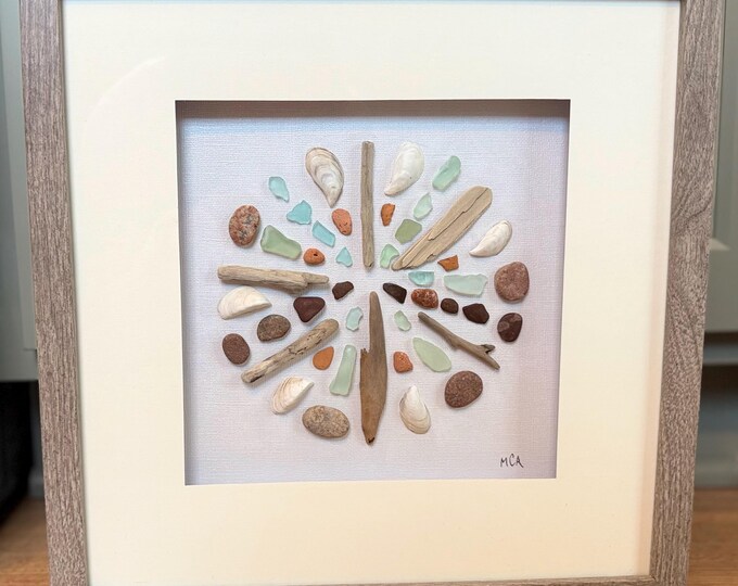 Art Collage Circle Made With Sea Glass, Driftwood, Shells, Pottery, and ...