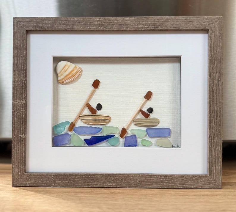 Kayaking Pebble Art With Sea Glass “explore the Shore” - Etsy