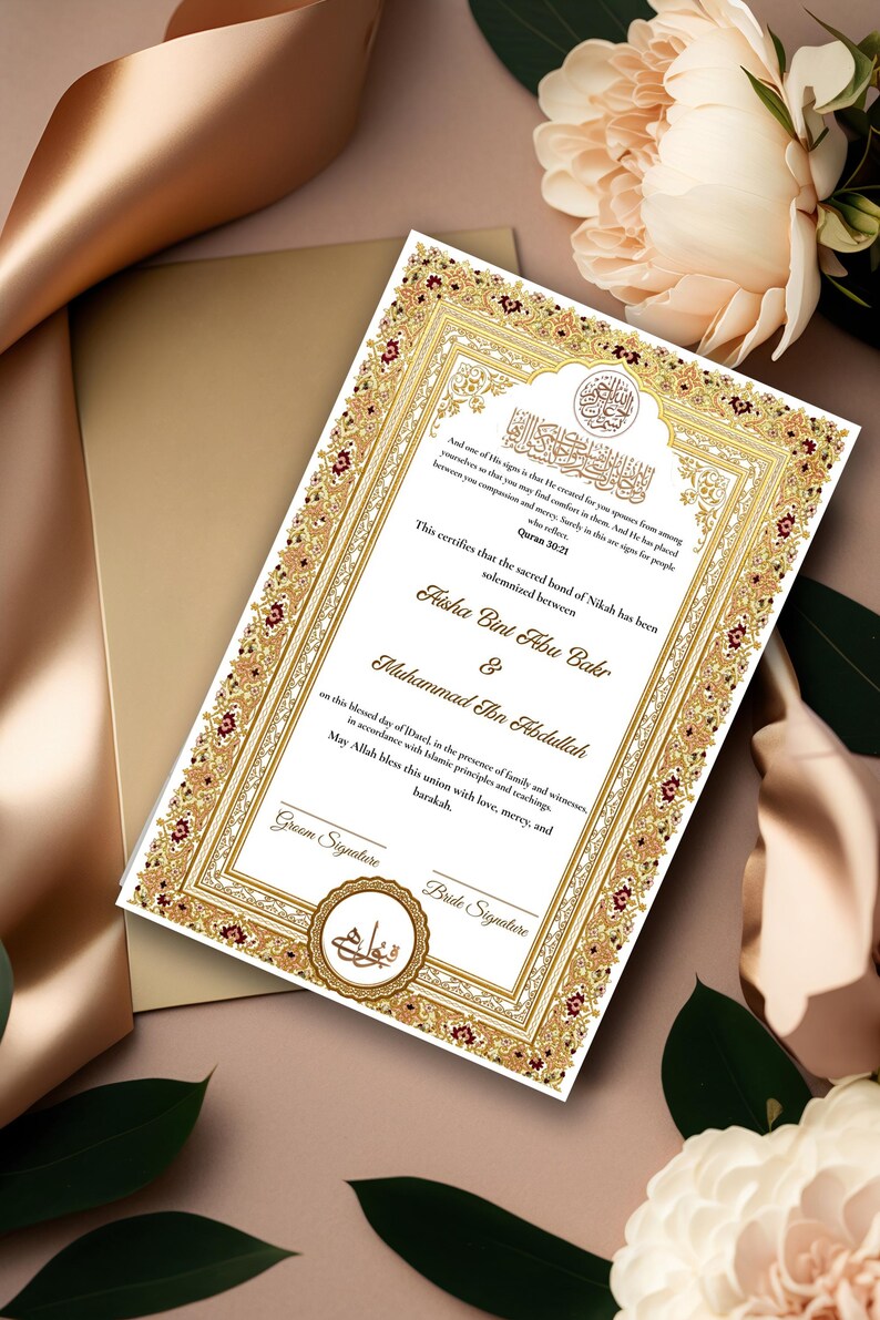 Editable Nikkah Certificate, Islamic Wedding Contract, Canva Template ...