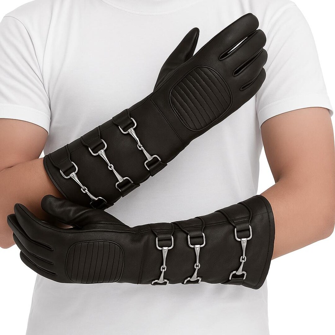 Men’s Leather Long Cuff Medieval Gloves , Renaissance and Cosplay ...