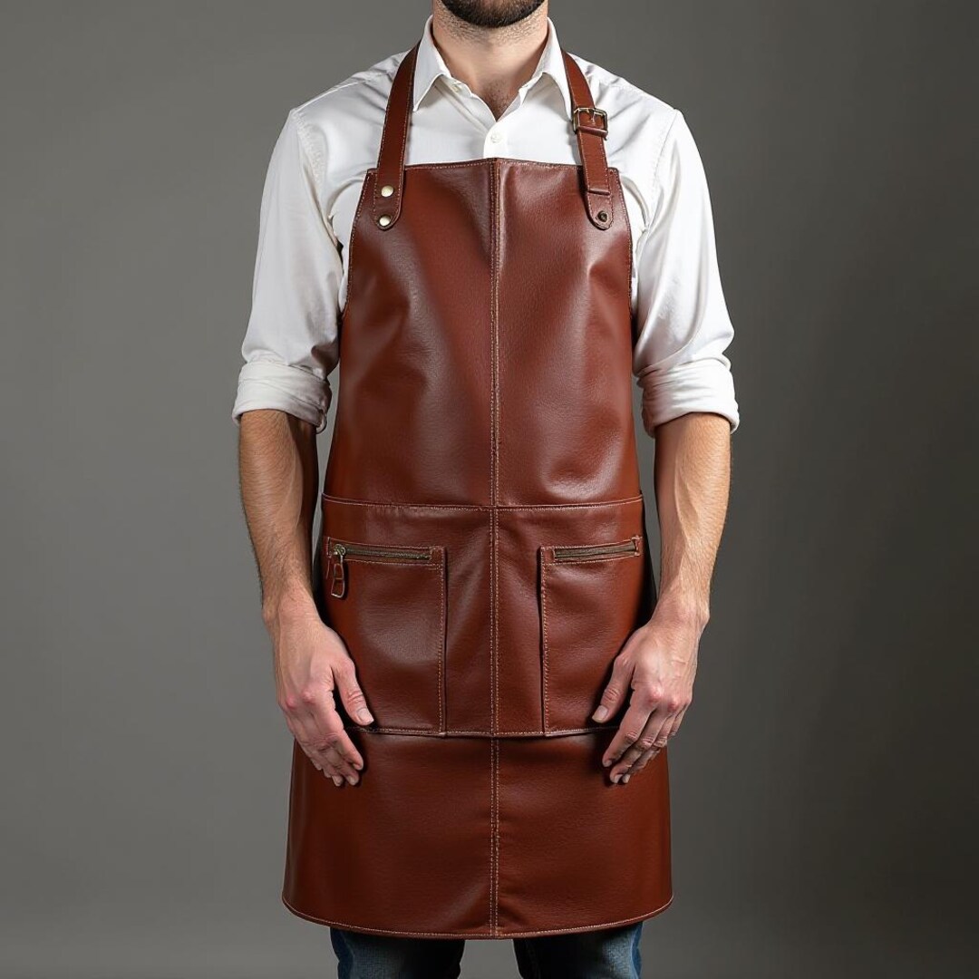 Premium Full Grain Leather Apron – Dark Brown, Black With 2 Pockets ...