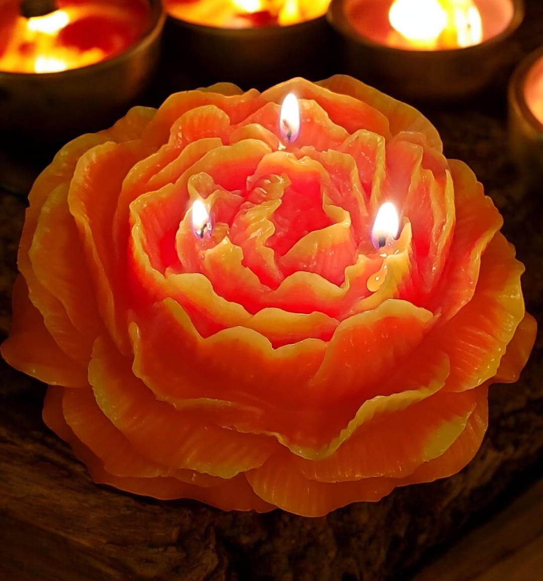 Tri-colored (pink, Orange, Yellow) Peony 3-wick | Custom Candle Gift - Etsy