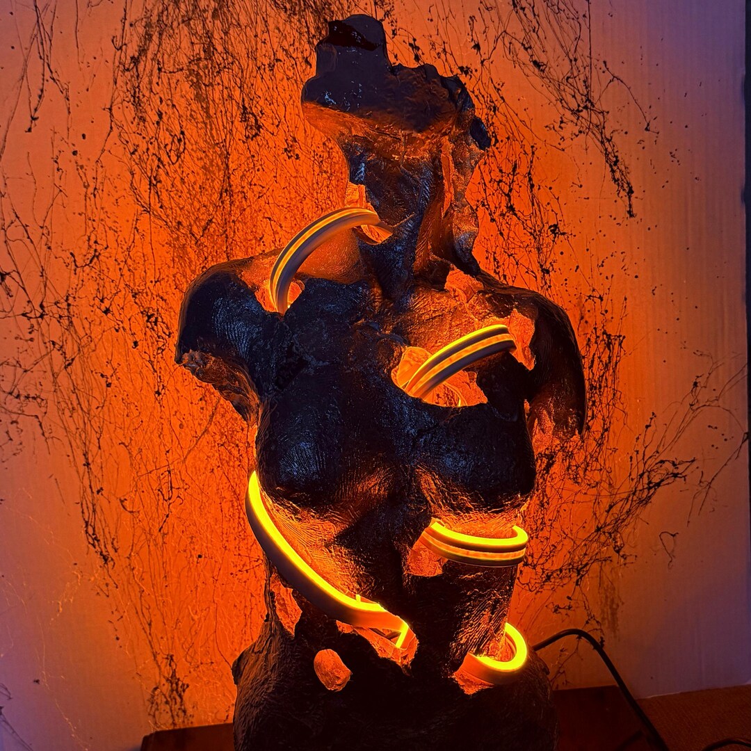 Lava Torso Sculpture - Light up Art - Modern Abstract Bust - Fiery Glow ...