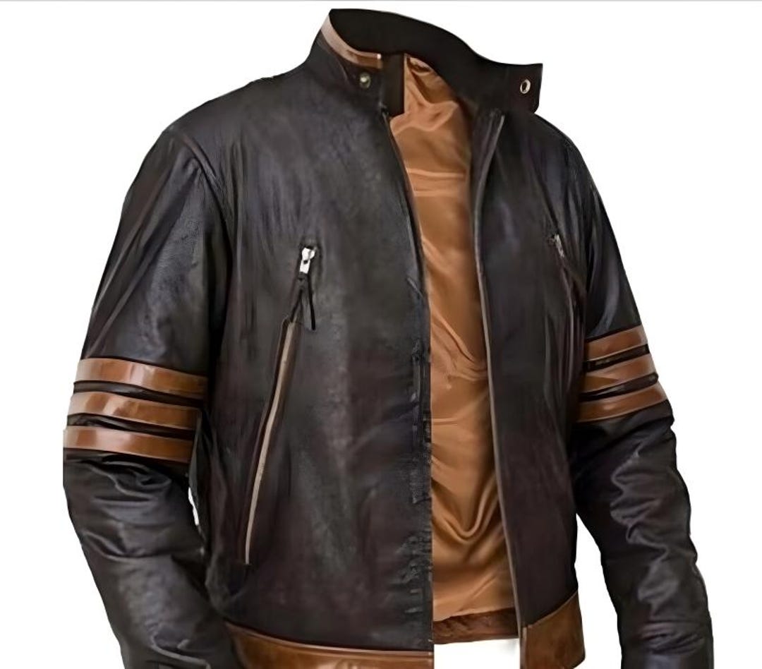 X Men Wolverine Striped Handmade Leather Jacket for Wolverine Logan ...