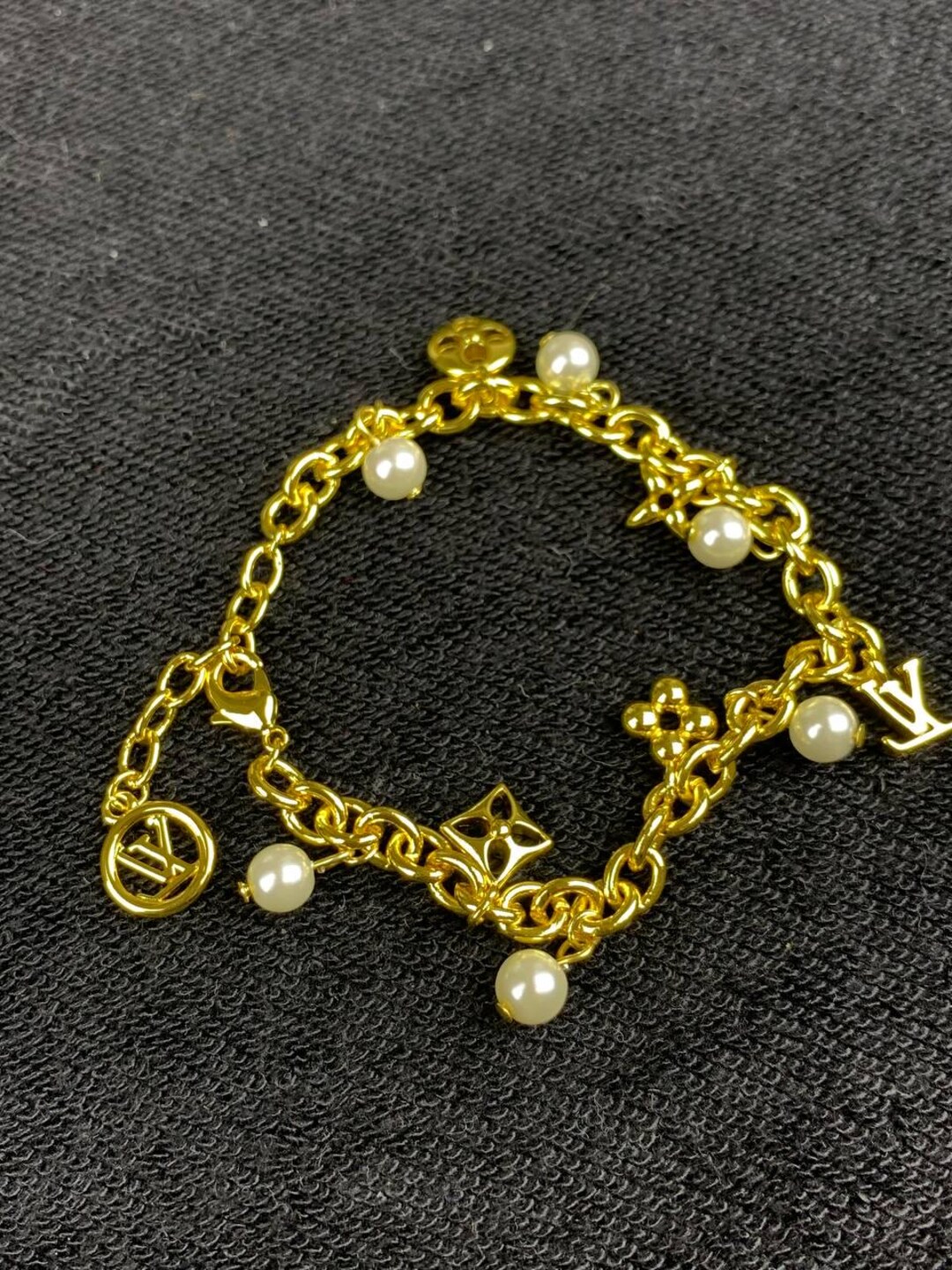 Louis Vuitton Gold LV Monogram Pearl Charm Bracelet - Etsy