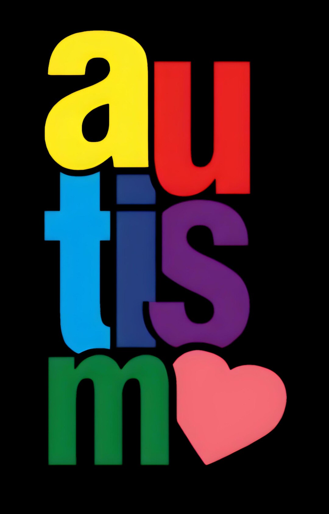 Autism Awareness Design, Colorful Block Letters, Heart (digital ...