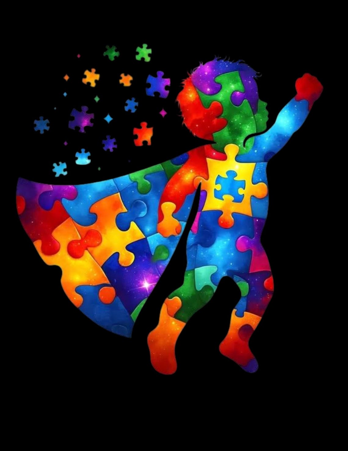 Autism Superhero – Child in Puzzle Cape, PNG, Autism Awareness, Digital ...