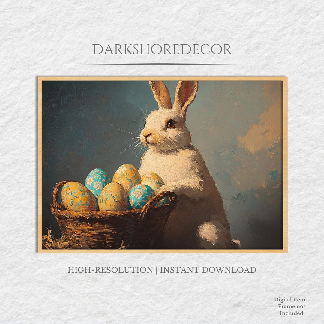 Printable Vintage Easter Bunny Art Spring Pastel Egg Basket Rustic ...