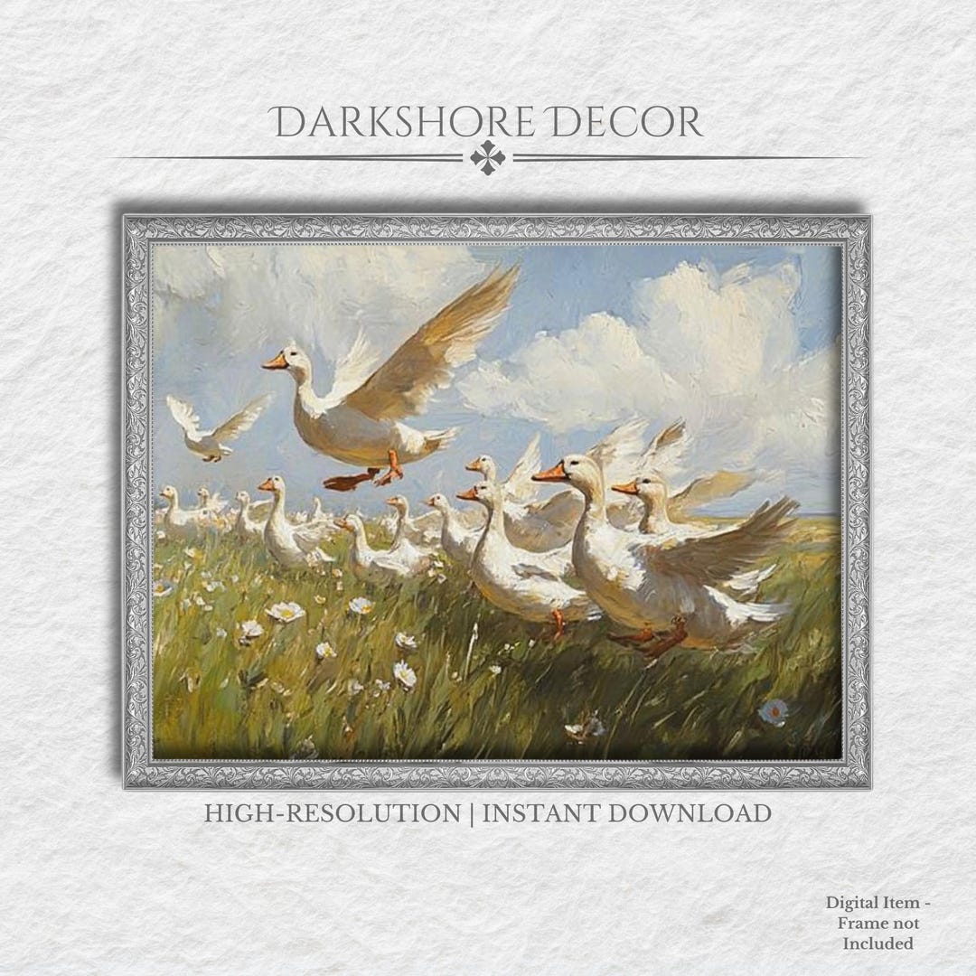 Printable Vintage Farmhouse Goose Painting Country Geese Wall Art ...