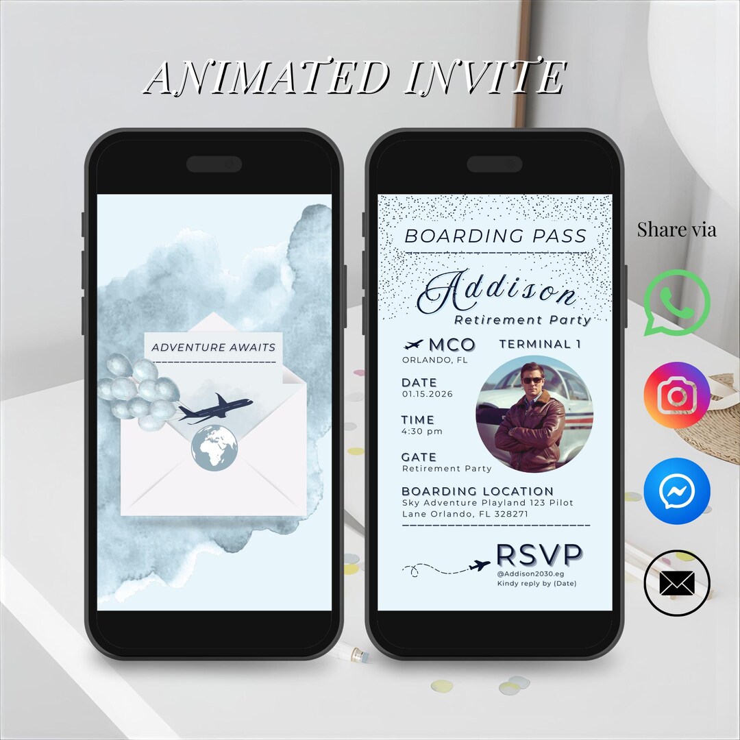 Animated Airplane Retirement Card Digital Invite, Adventure Awaits ...