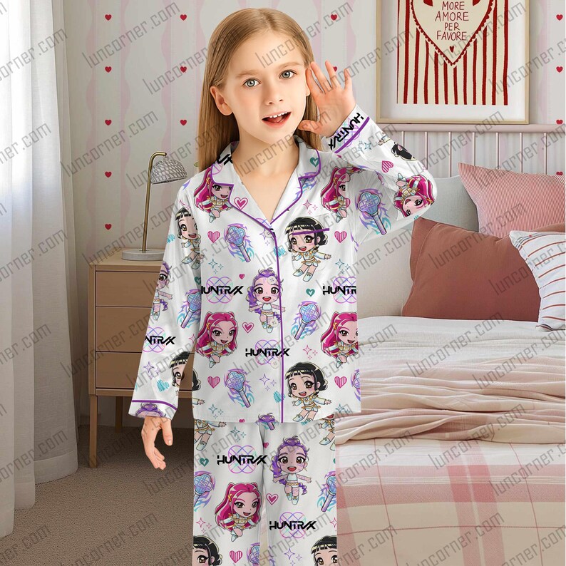 Huntrix Kids Pajamas, Kpop Demon Hunters Sleepwear, Cute Chibi Girl Pjs ...