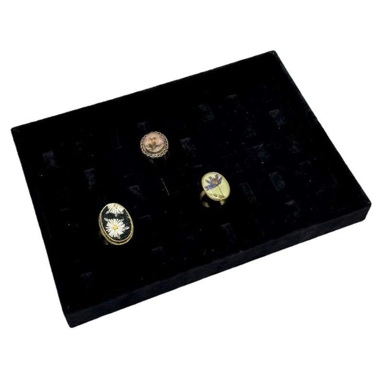 Velvet & Wood Ring Display Tray 40 Slot Jewelry Organizer Pad Holder ...