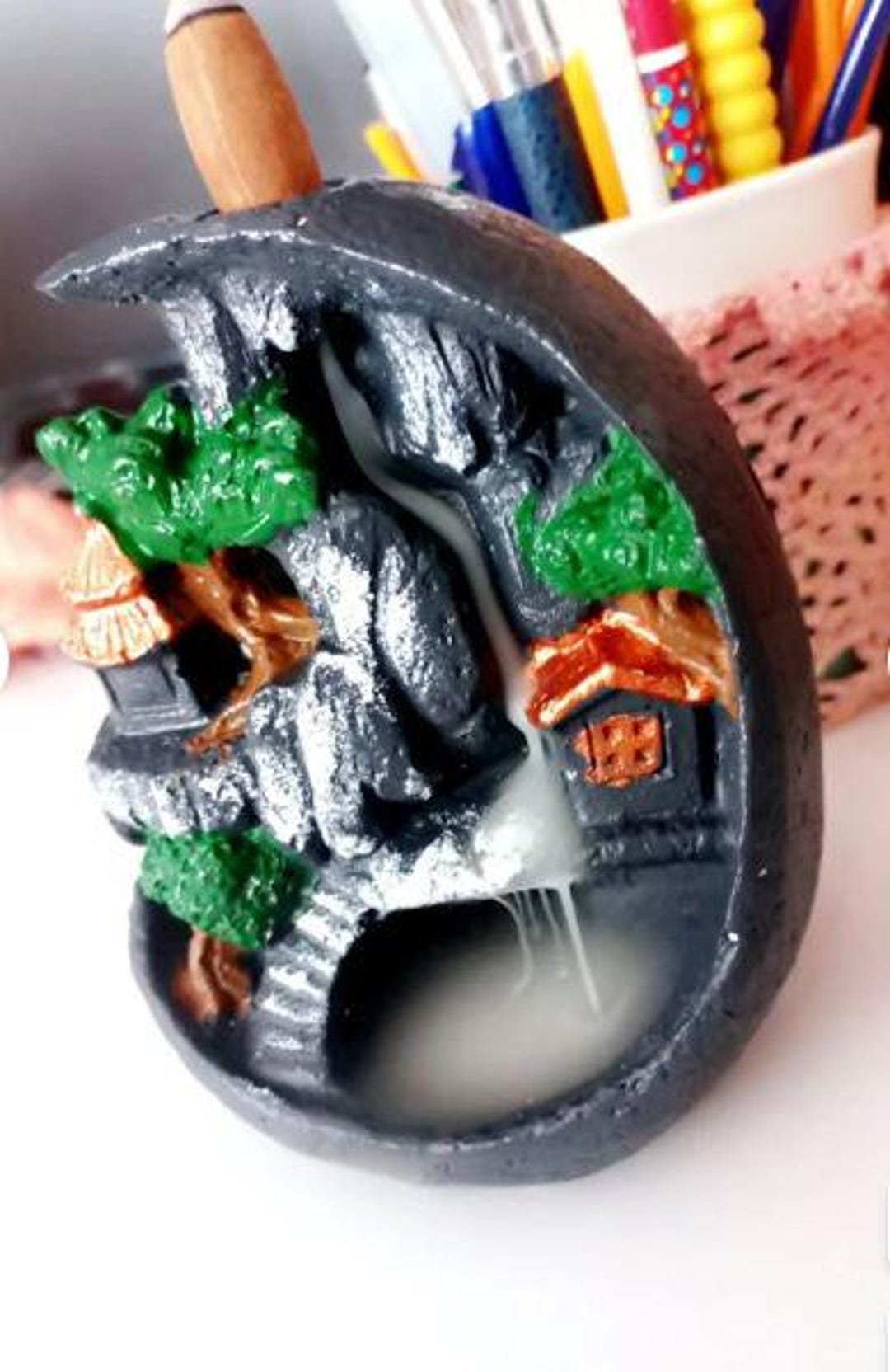 Ceramic Moon Bridge Mountain Backflow Waterfall Incense Burner, Conical ...