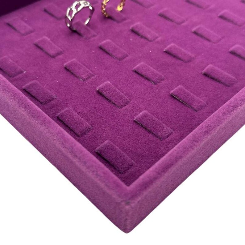 Velvet & Wood Ring Display Tray 40 Slot Jewelry Organizer Pad Holder ...