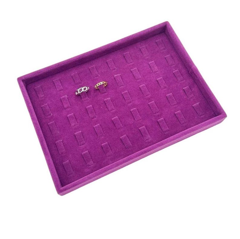 Velvet & Wood Ring Display Tray 40 Slot Jewelry Organizer Pad Holder ...