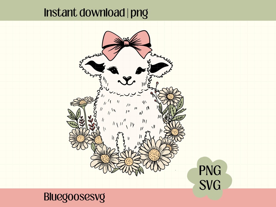 Coquette Lamb PNG SVG – Cottagecore Animal Clipart, Cute Bow and Daisy ...