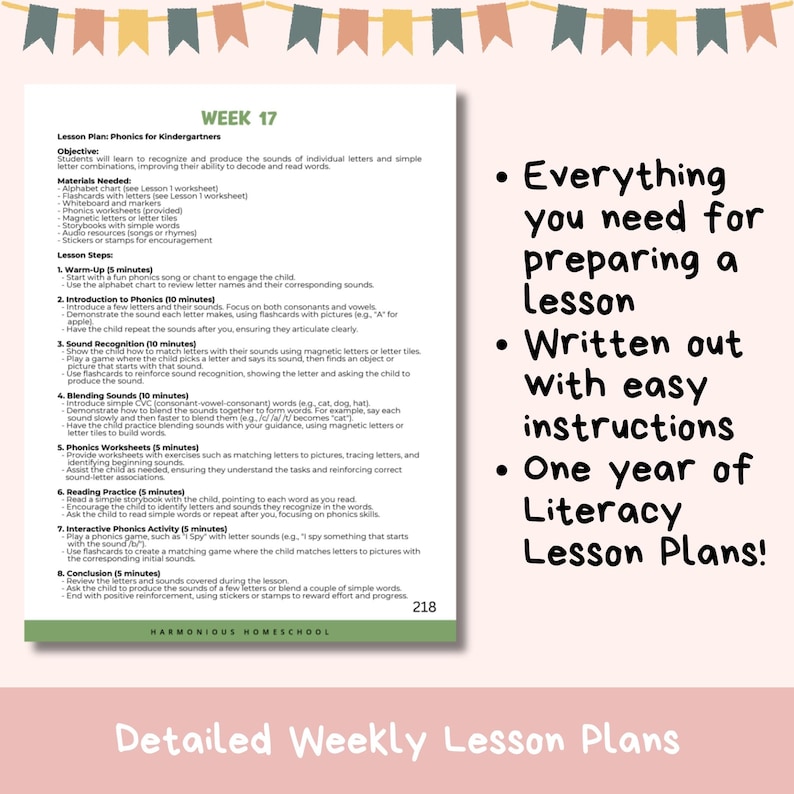 Kindergarten Homeschool Reading & Writing Curriculum (digital Download ...