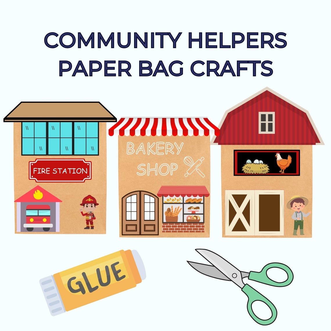 Community Helpers Paper Bag Craft Bundle: Firefighters, Police Officers ...