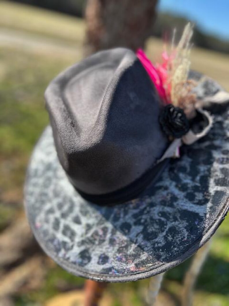 Midnight Rebel-handcrafted Western Boho Fedora With Leopard Print - Etsy