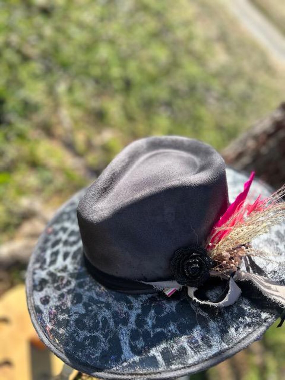 Midnight Rebel-handcrafted Western Boho Fedora With Leopard Print - Etsy