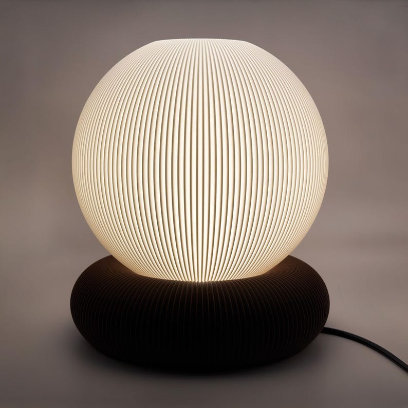 Alena Sphere Table Lamp With Donut Base – Modern Ribbed Lamp – Ambient ...