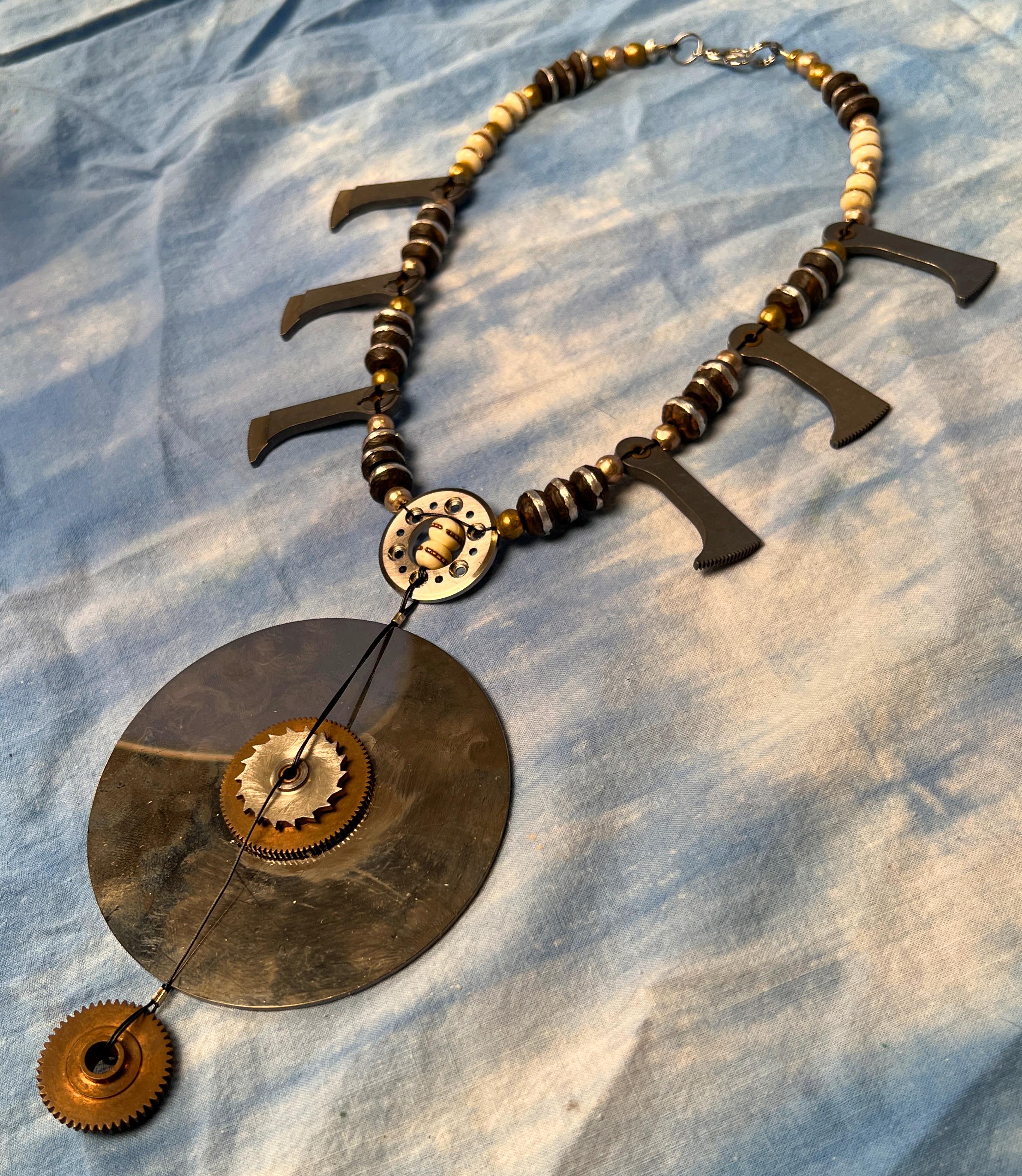 Steampunk/cyberpunk Necklace Disc Drive, Gears, Ebony Wood Inlay Mala ...