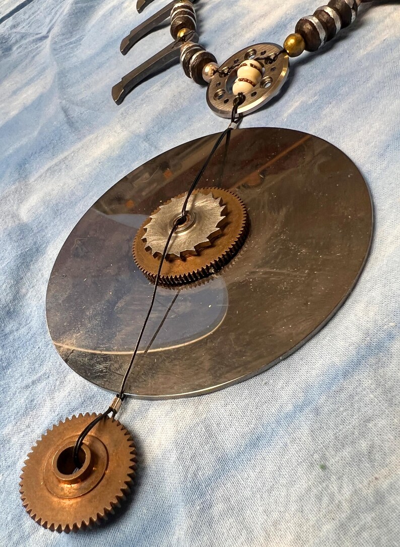 Steampunk/cyberpunk Necklace Disc Drive, Gears, Ebony Wood Inlay Mala ...