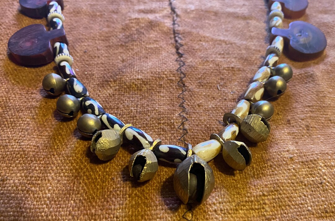 Shaman Bell Necklace With Batik Bone and Horn Mushroom Beads! (001647 ...